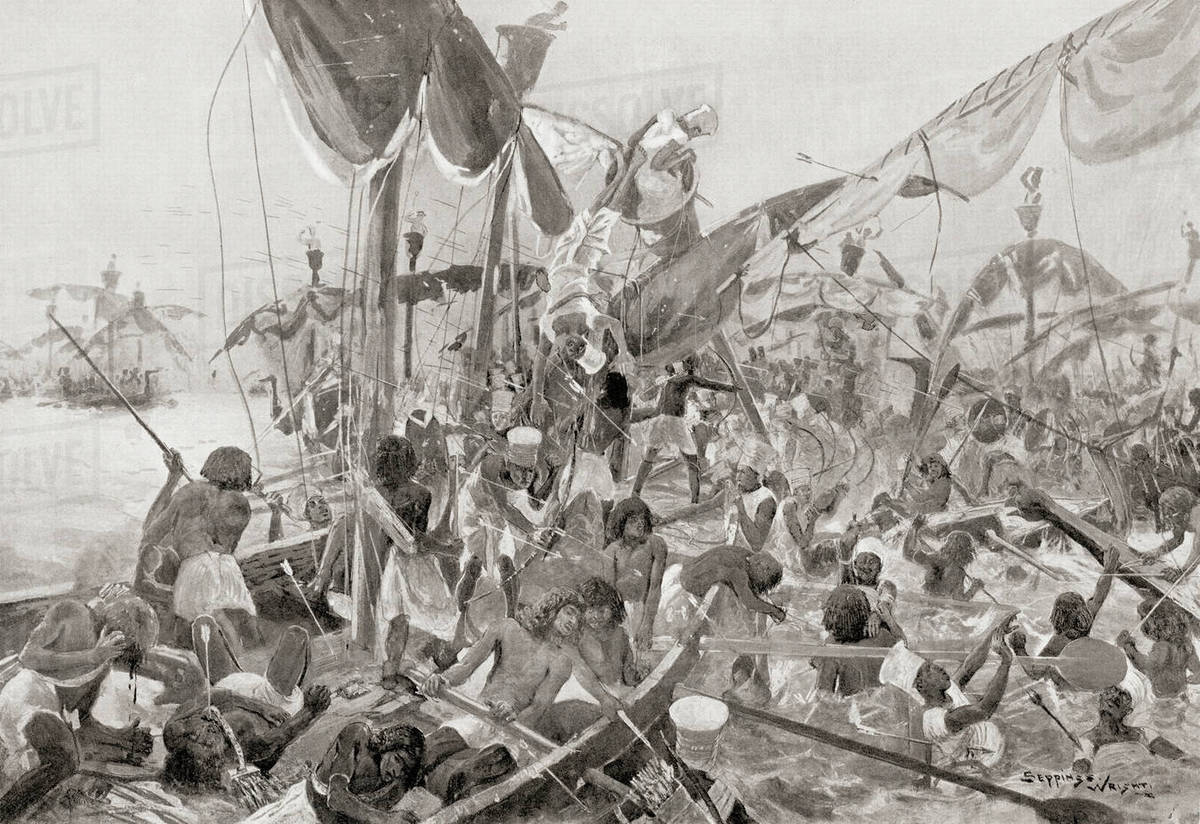 The Battle of the Delta, a sea battle between Egypt and the Sea Peoples ...
