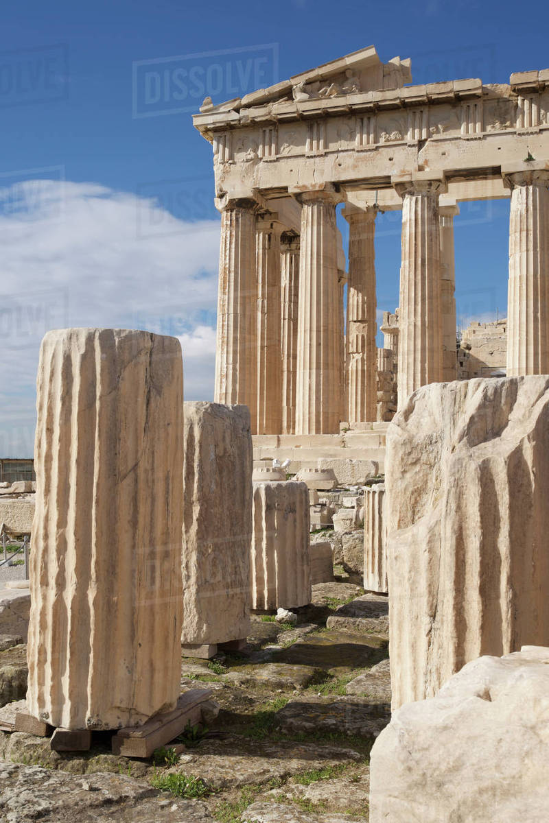 Ruined Marble Columns In Front Of Parthenon; Athens, Attica, Greece ...