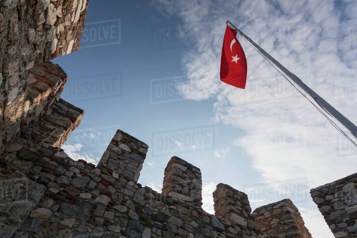 Selcuk Castle And The Turkish Flag; Ephesus, Turkey - Royalty-free ...