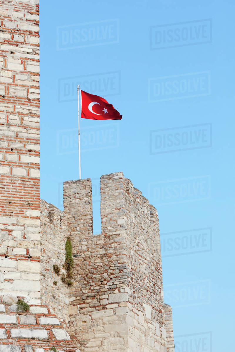 Selcuk Castle And The Turkish Flag; Ephesus, Turkey - Stock Photo ...