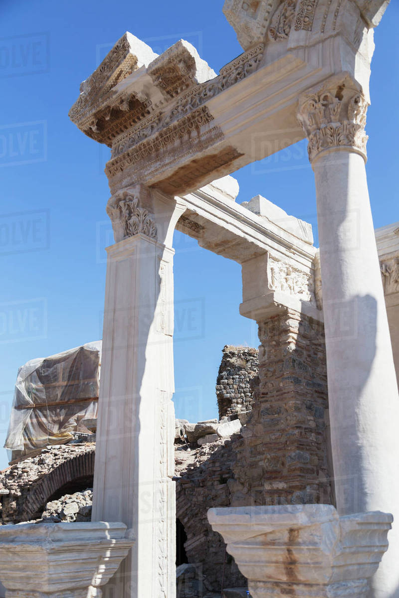 A Close Up Look At Reconstructed Columns Of The Ephesus Ancient City ...