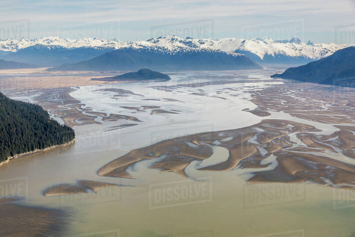 Aerial View Of Low Tide In The Stikine River Delta On A Clear Day ...