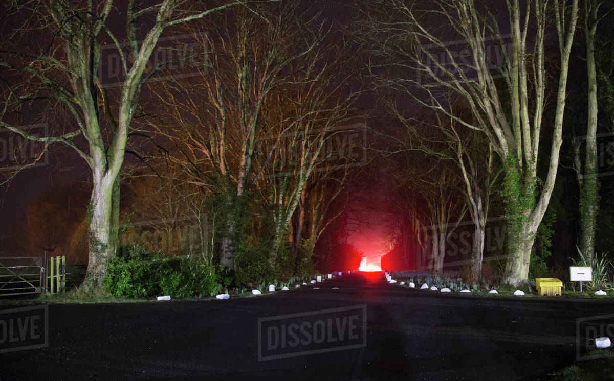 Red Light, Smoke And Flames Glowing At The End Of A Driveway; Doxford ...