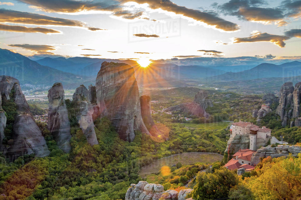 Greece. Meteora. Monasteries on the rocks, listed by UNESCO. Summer ...