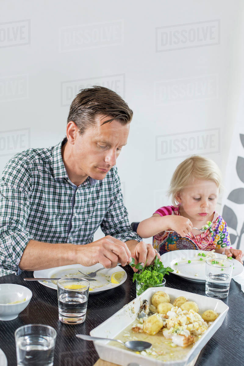 Father and daughter having lunch at home - Stock Photo - Dissolve
