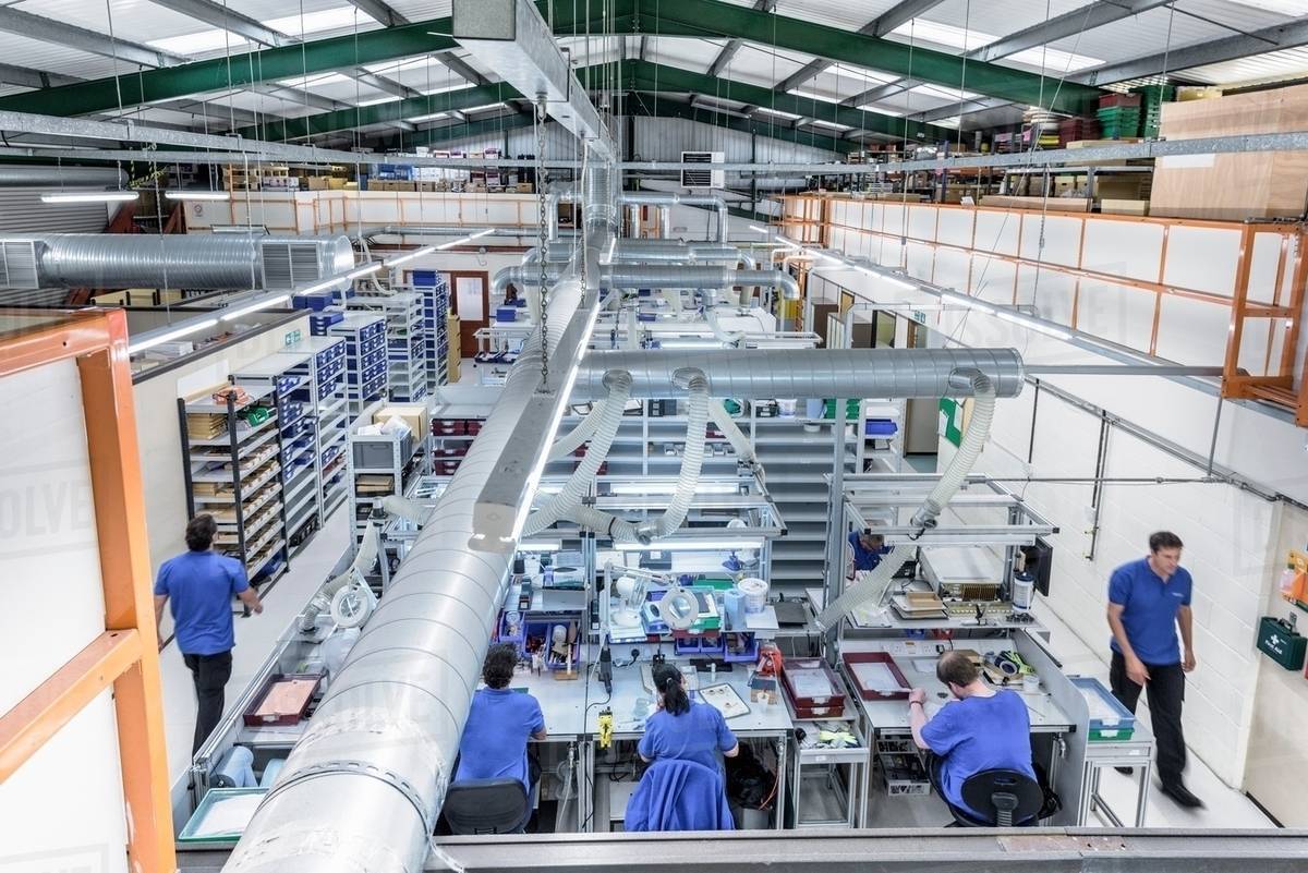 Overview of production line in electronics factory - Stock Photo - Dissolve