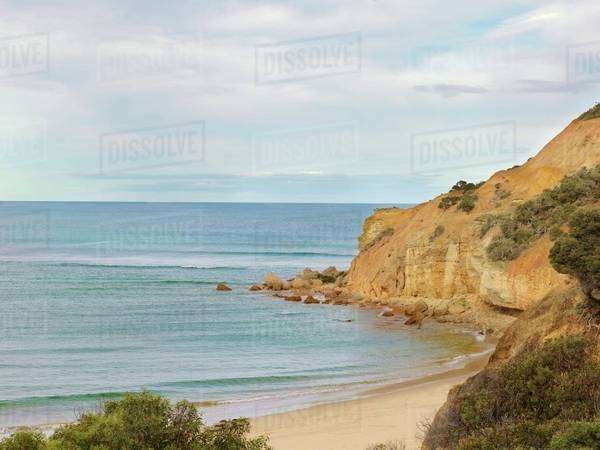 View of bay and beach, Point Addis National Park, Anglesea, Australia ...