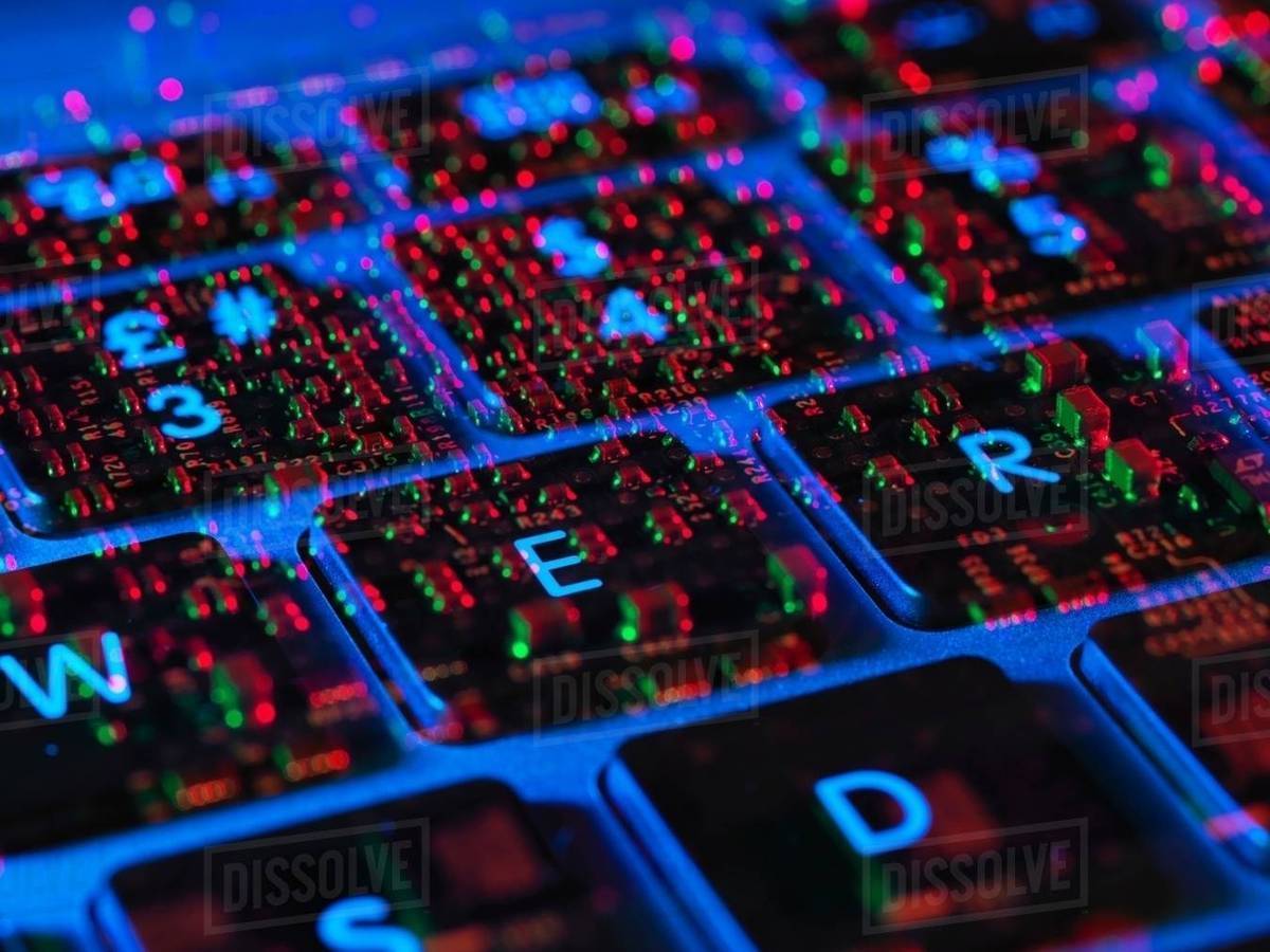 Double exposure of the inside and out of a laptop computer showing the ...