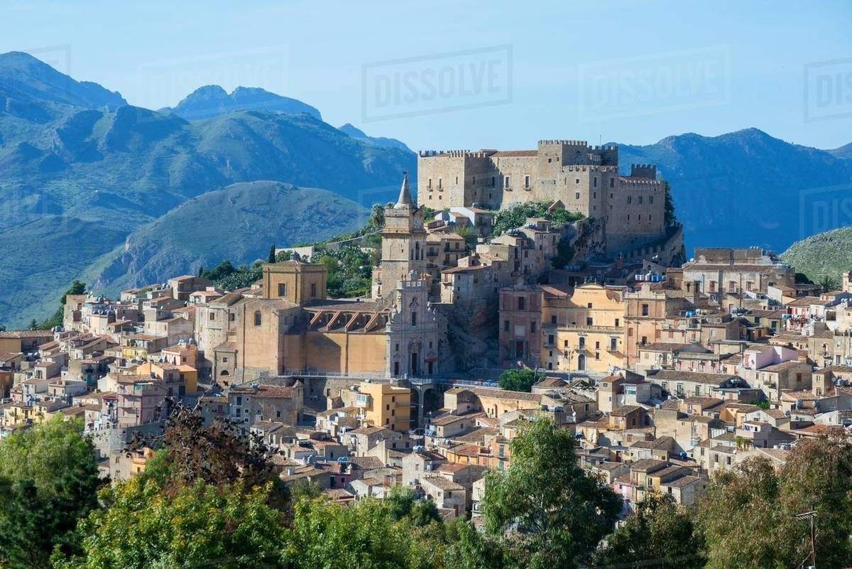 Caccamo castle and village, Caccamo, Sicily, Italy - Stock Photo - Dissolve