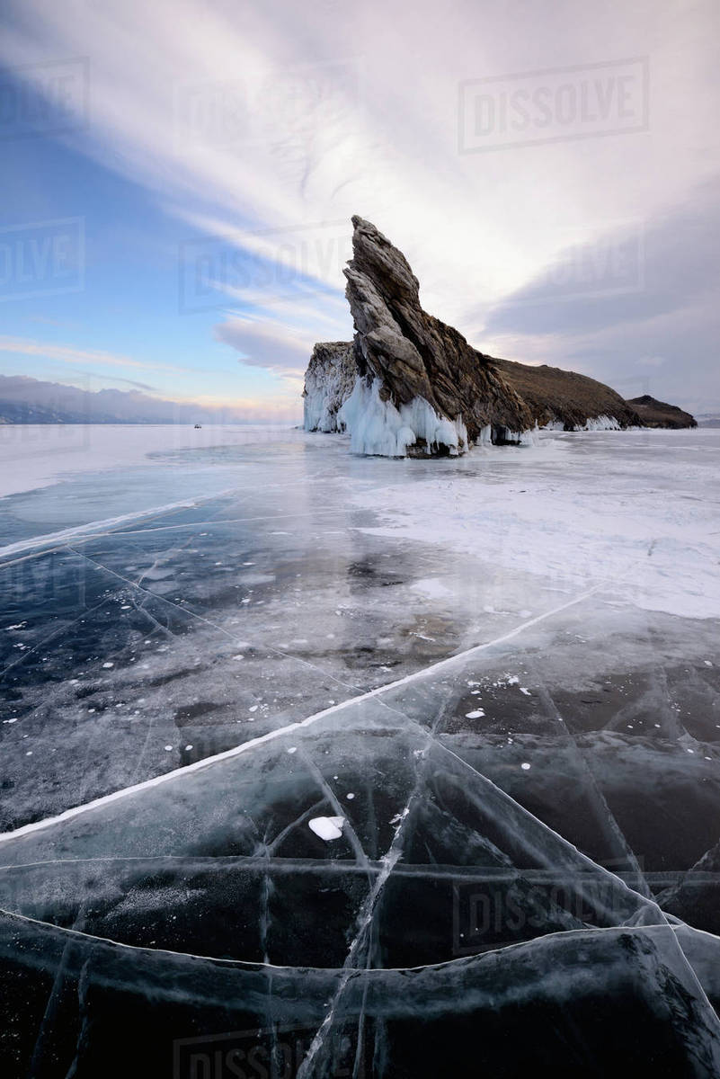 View of Ogoy Island on frozen Baikal Lake, Olkhon Island, Siberia, Russia - Royalty-free Stock ...