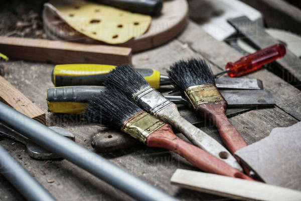 Variety of paint brushes and tools - Royalty-free Stock Photo | Dissolve