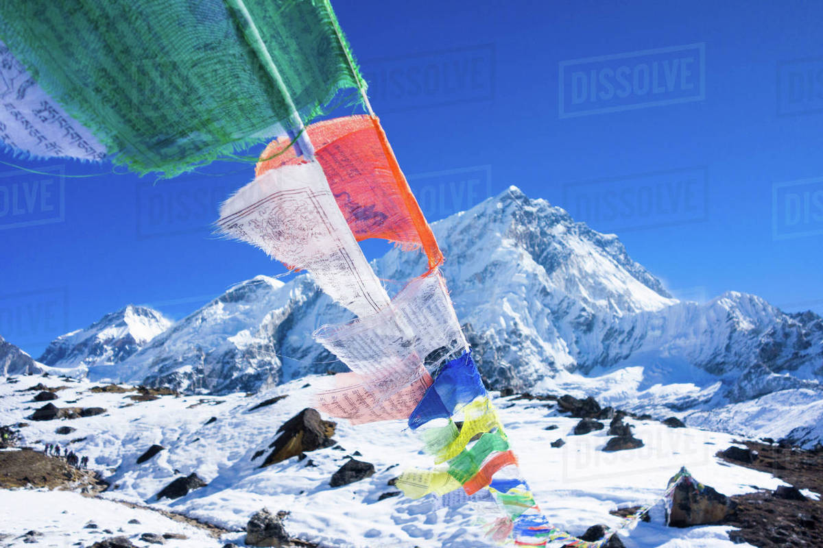 Prayer flags, Mount Everest Trek, Nepal - Stock Photo - Dissolve