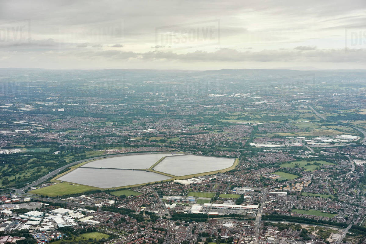Aerial view of Audenshaw reservoir, Manchester, UK - Royalty-free Stock ...