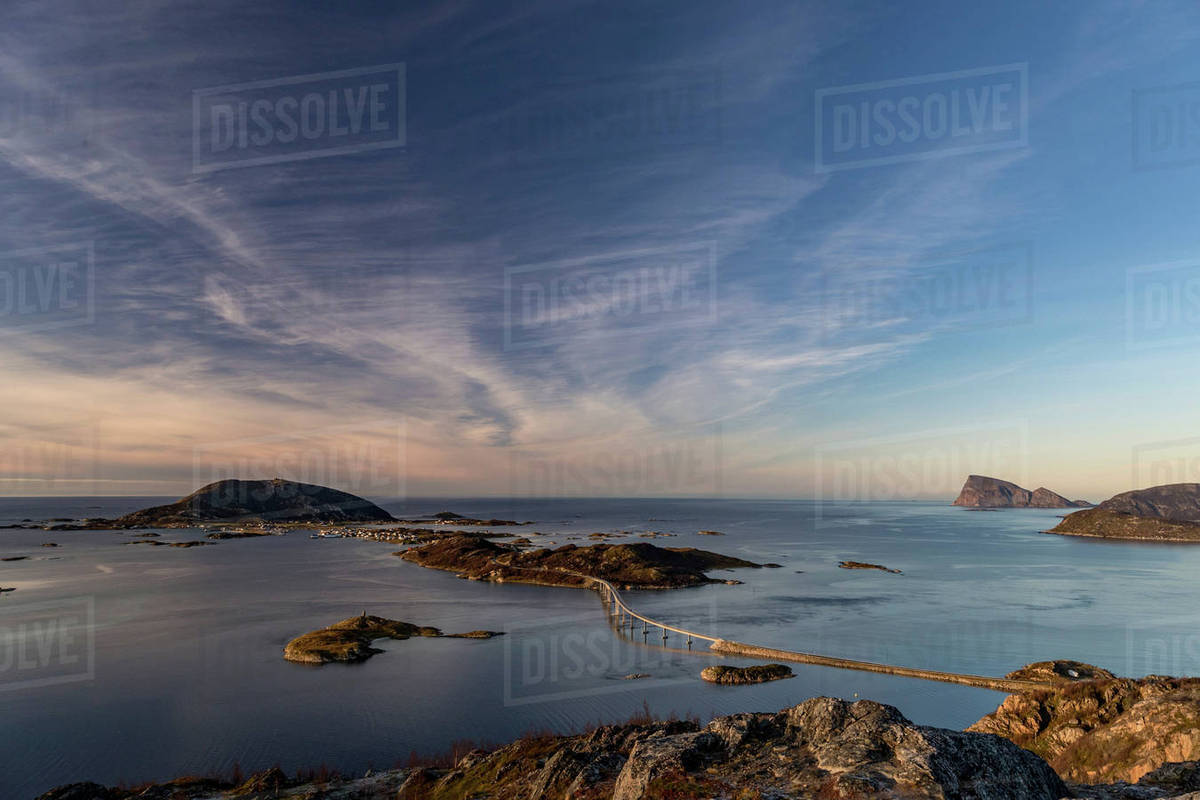 View of famous Sommaroy Bridge crossing from Kvaloya Island to Sommaroy ...