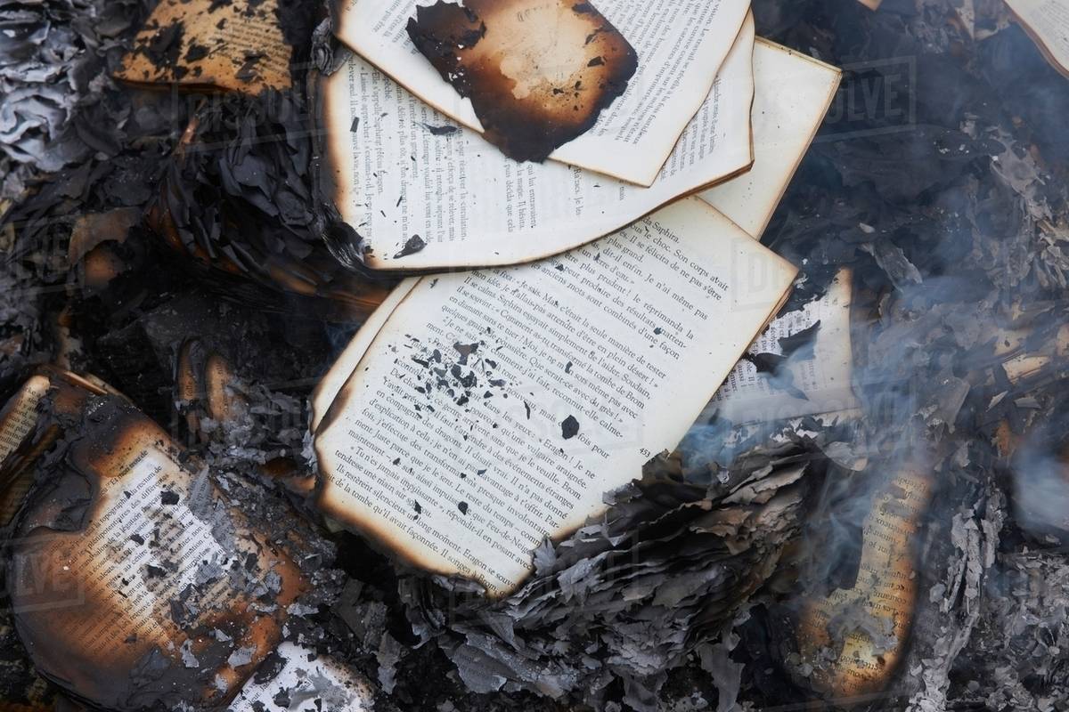 Books burning in fire - Stock Photo - Dissolve