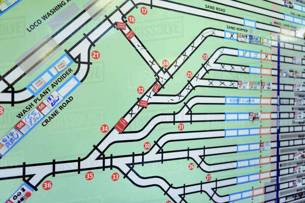 Railway line diagram in train works - Stock Photo - Dissolve
