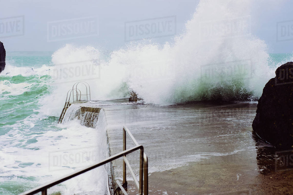 Powerful waves, Tramore, Waterford, Ireland - Stock Photo - Dissolve