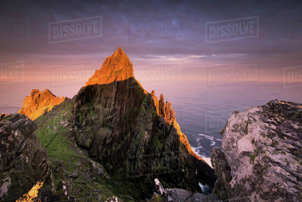 Skellig Michael at sunrise, Portmagee, Kerry, Ireland - Royalty-free ...