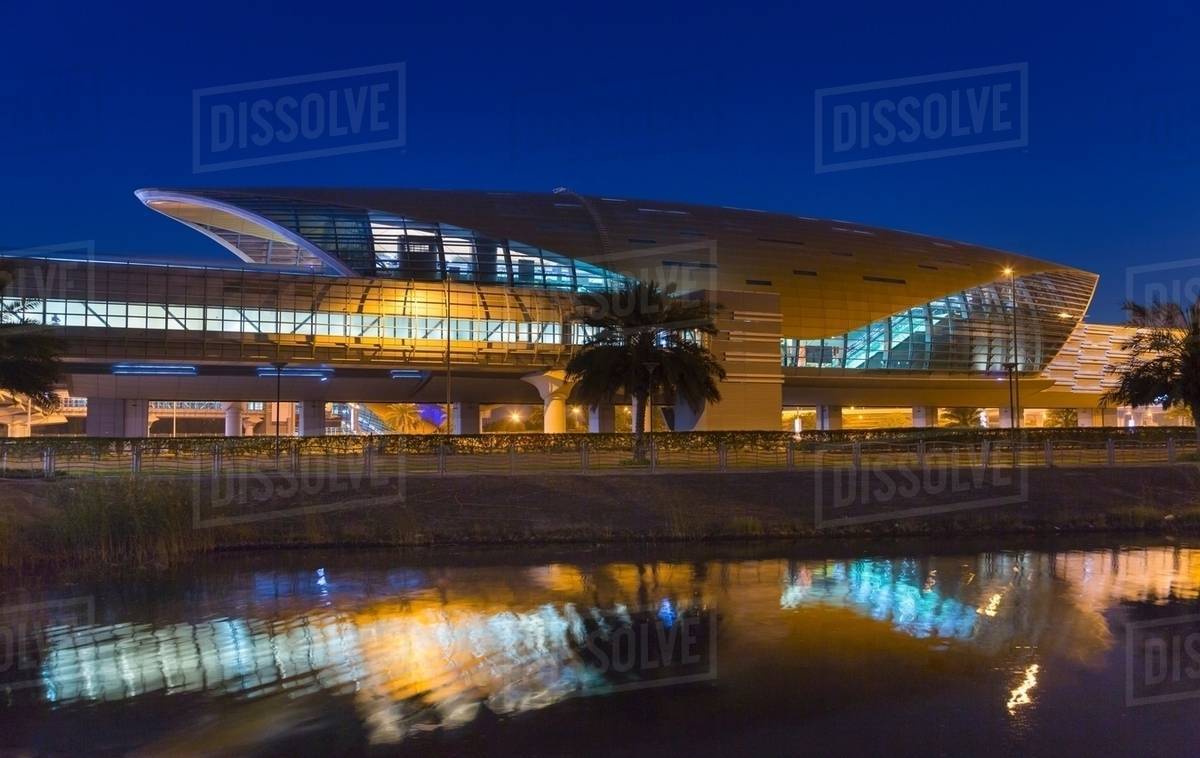 Downtown Dubai Metro Station at night, United Arab Emirates - Royalty ...