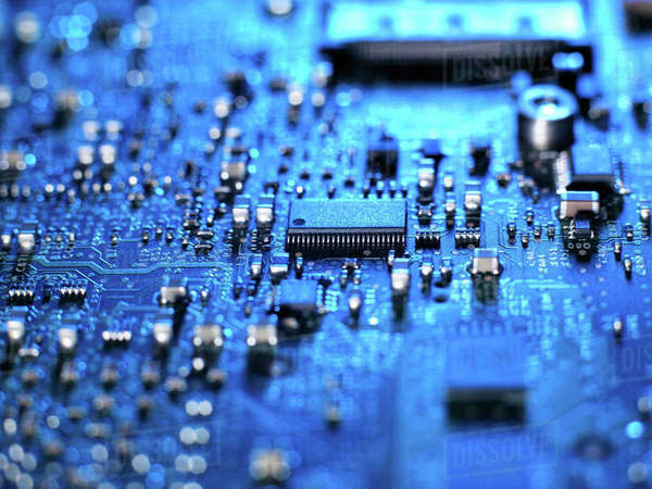 Inside of a laptop computer showing chips, circuit boards and ...