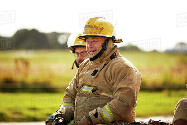 Firemen training, firemen taking a break at training facility - Stock ...