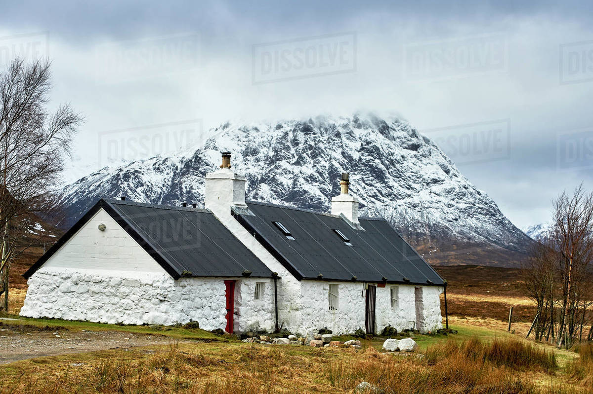 White coloured cottages in countryside, Scottish Borders, United ...