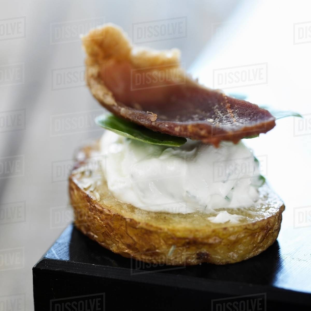 Close up of cracker with cheese and meat - Royalty-free Stock Photo ...