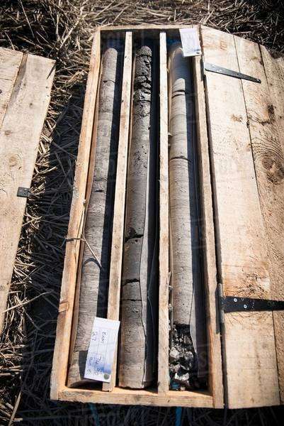 Drill core samples taken after drilling for coal seams at surface coal ...