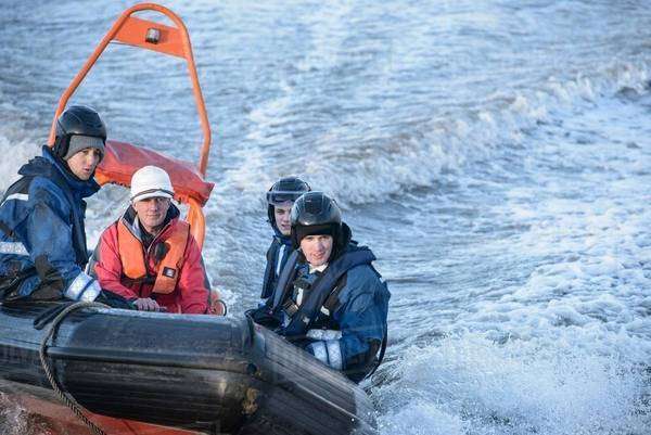 Rescue boat training at nautical training facility - Stock Photo - Dissolve