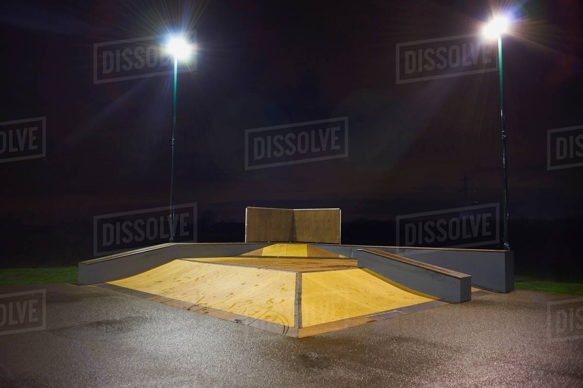 Ramp structures and skateboard park at night - Royalty-free Stock Photo ...