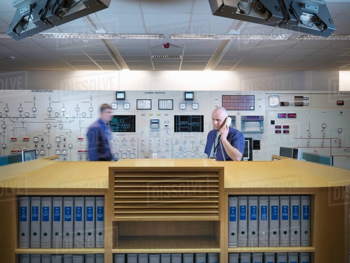 Engineers in nuclear power station control room simulator - Stock Photo ...
