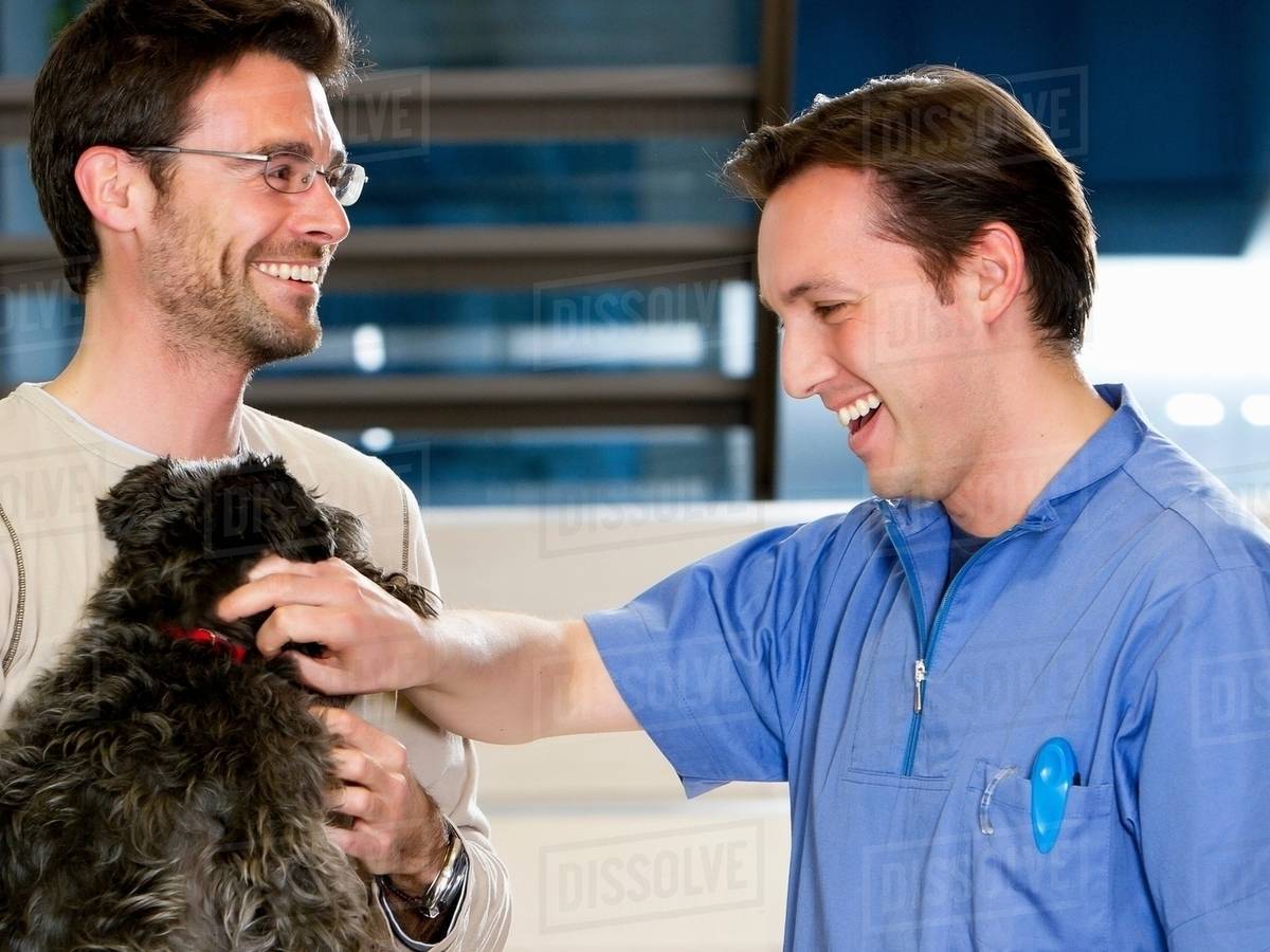 Vet talking to man with his dog - Royalty-free Stock Photo | Dissolve