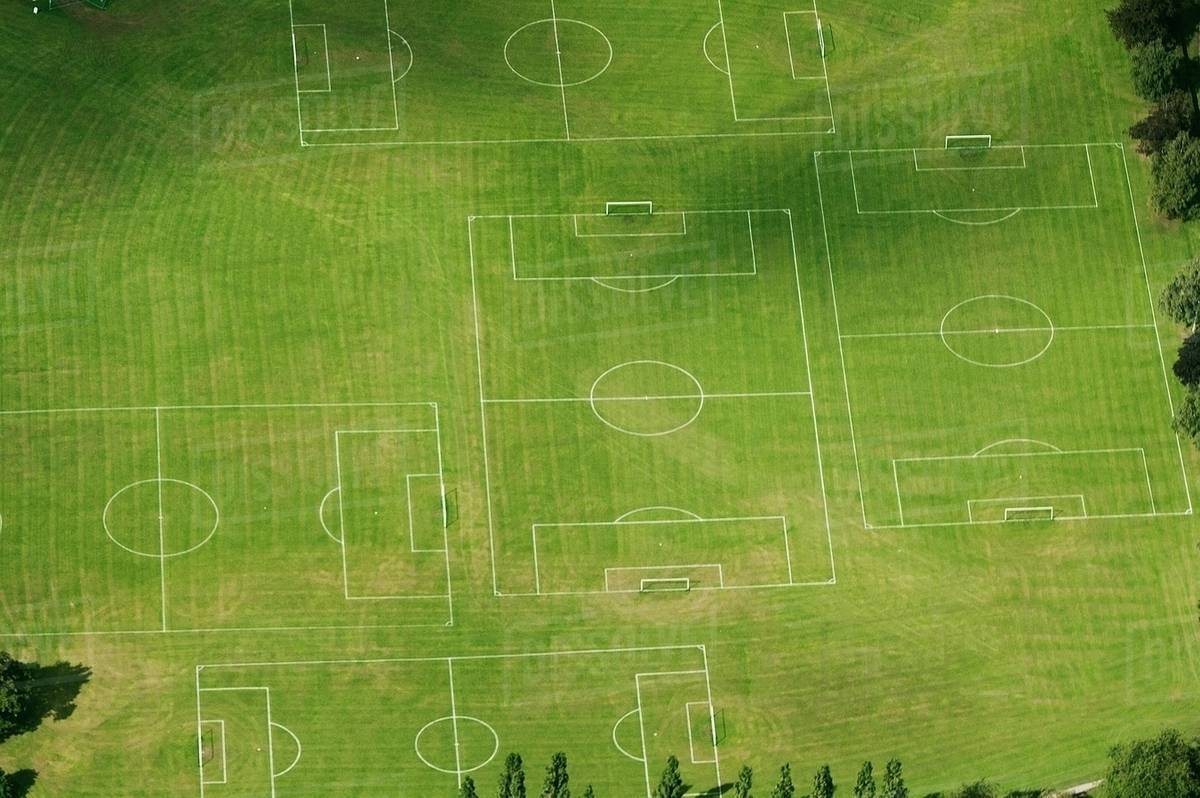 Aerial view of soccer pitches in field - Royalty-free Stock Photo ...