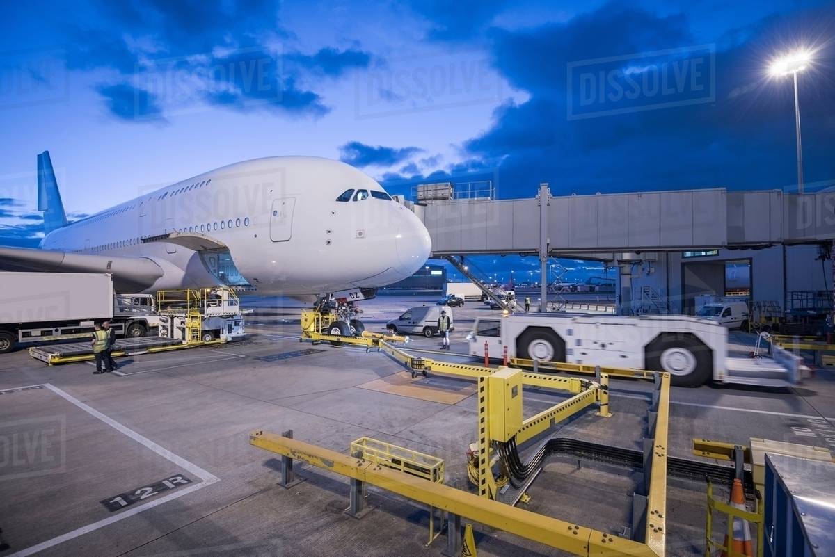 A380 aircraft on stand at airport - Stock Photo - Dissolve