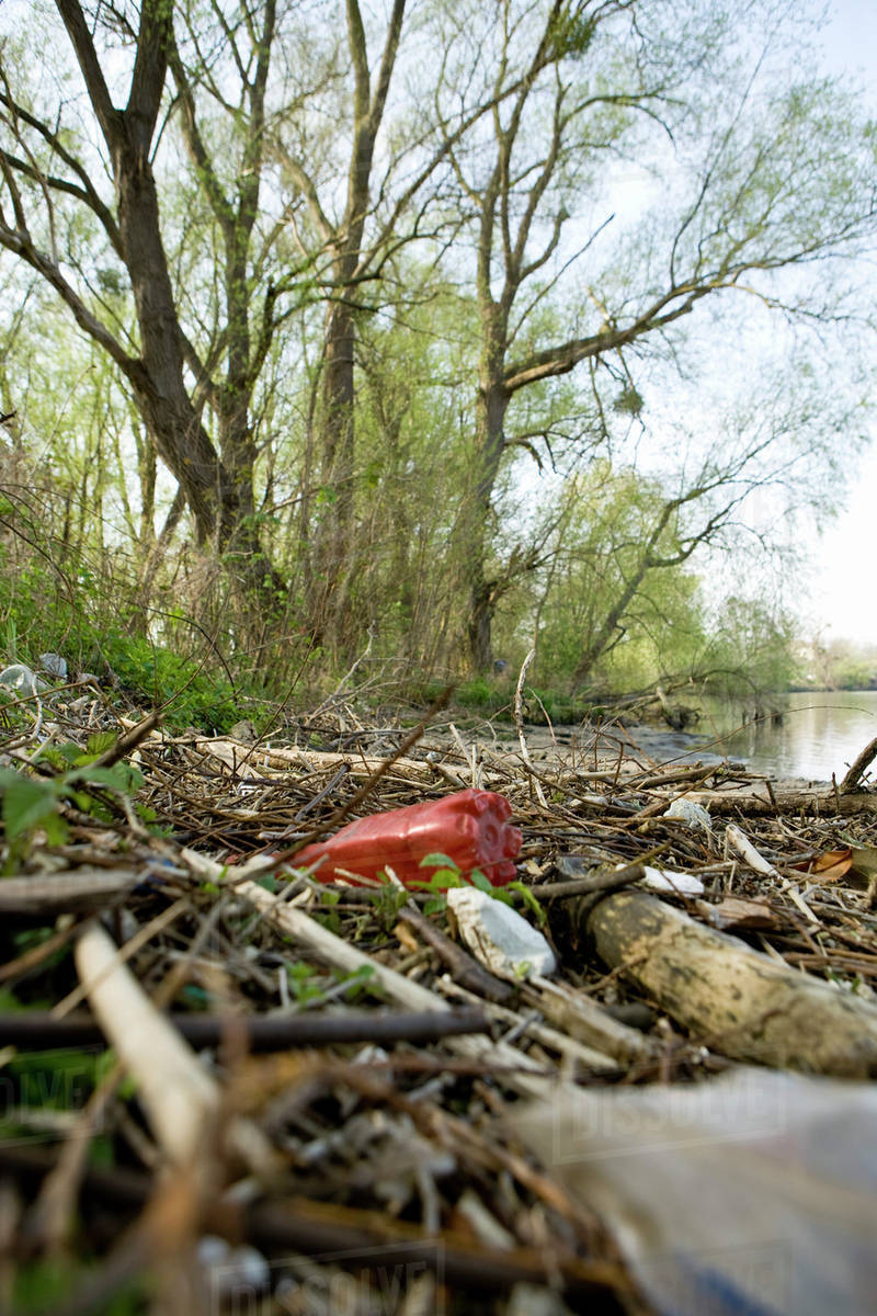 Trash by lake - Royalty-free Stock Photo | Dissolve
