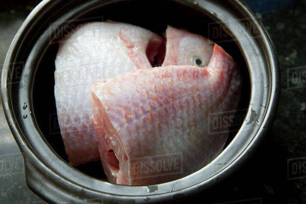 Chopped raw fish in pot - Royalty-free Stock Photo | Dissolve