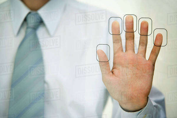Man pressing fingertips to fingerprint reader - Royalty-free Stock ...