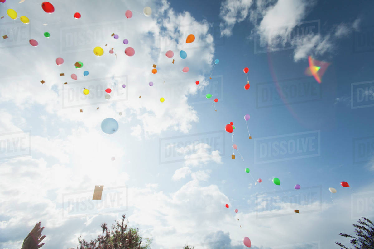 Balloons floating toward sky - Stock Photo - Dissolve