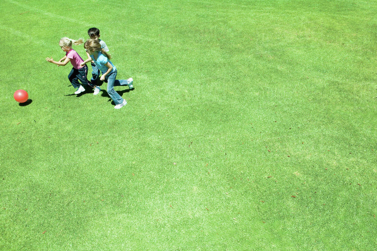 Children playing ball on grass - Royalty-free Stock Photo | Dissolve