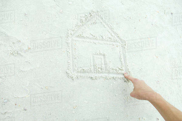 Hand drawing house in sand, cropped view - Royalty-free Stock Photo ...