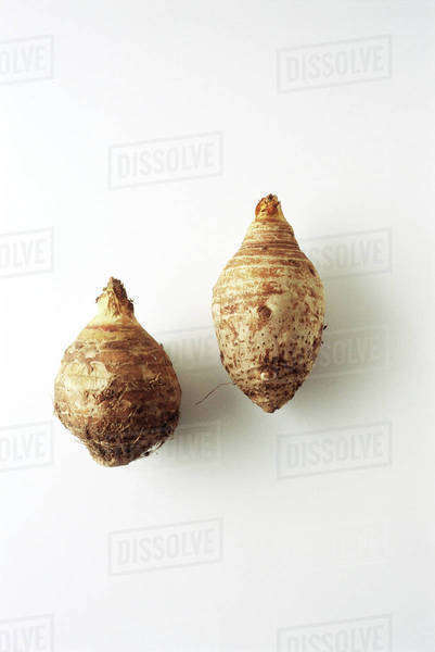 Two sunchokes, white background - Stock Photo - Dissolve
