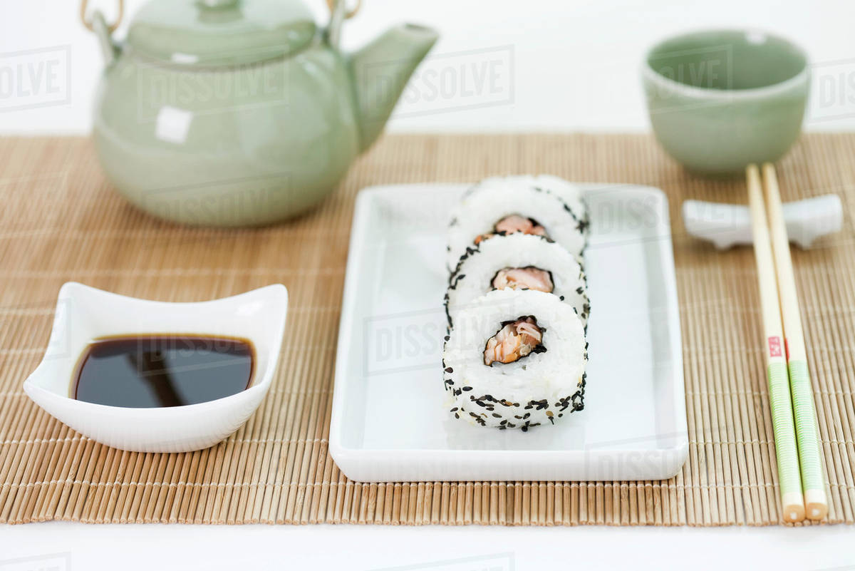 Place setting for Japanese meal of maki sushi - Royalty-free Stock ...