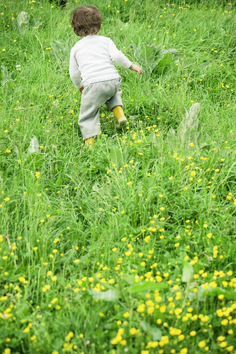 Child running through grass, rear view - Royalty-free Stock Photo ...