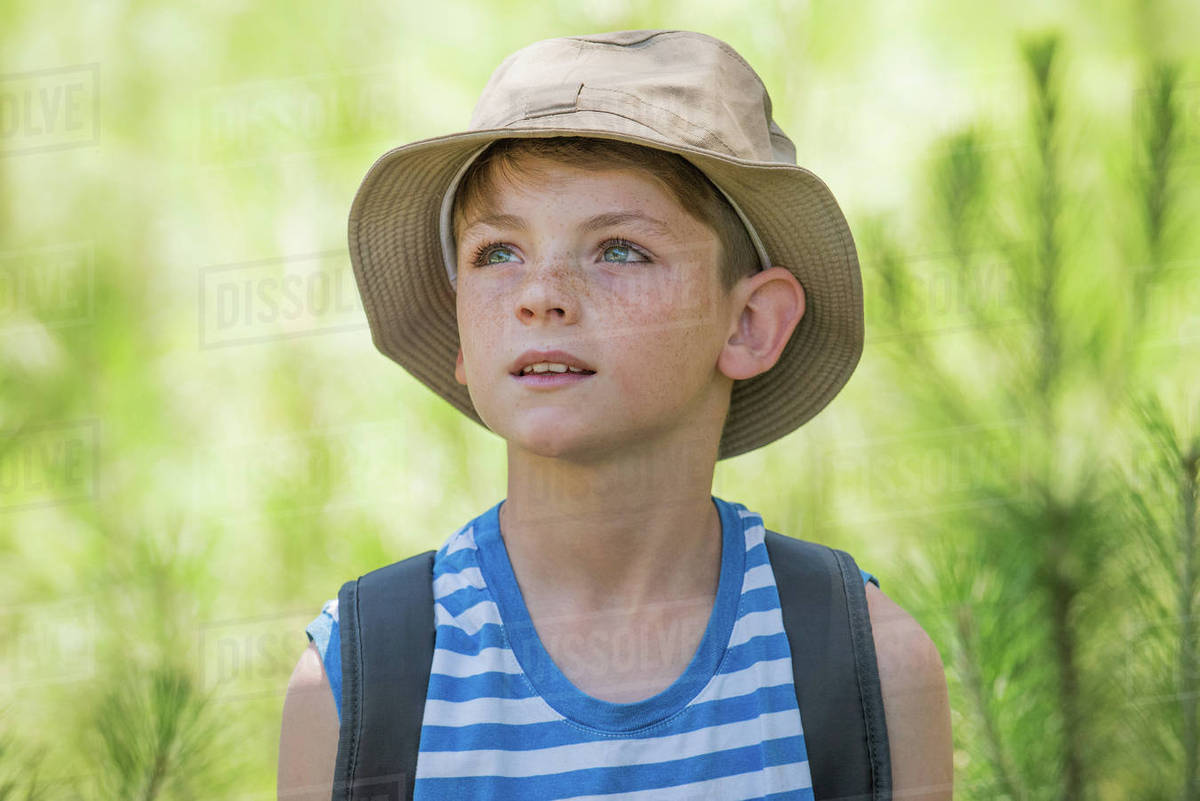 Boy outdoors, looking up in awe, portrait - Royalty-free Stock Photo ...