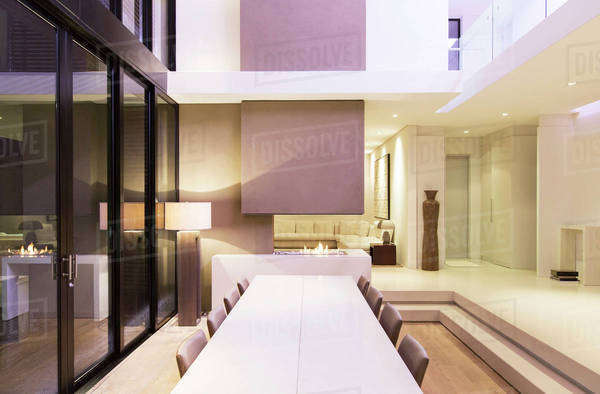 Large table in modern dining room during night - Royalty-free Stock ...