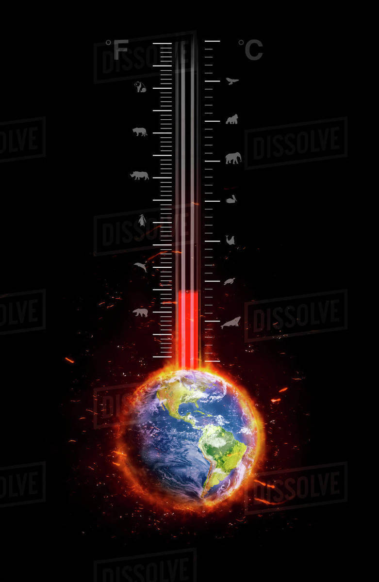 Temperature rising on global warming thermometer - Stock Photo - Dissolve