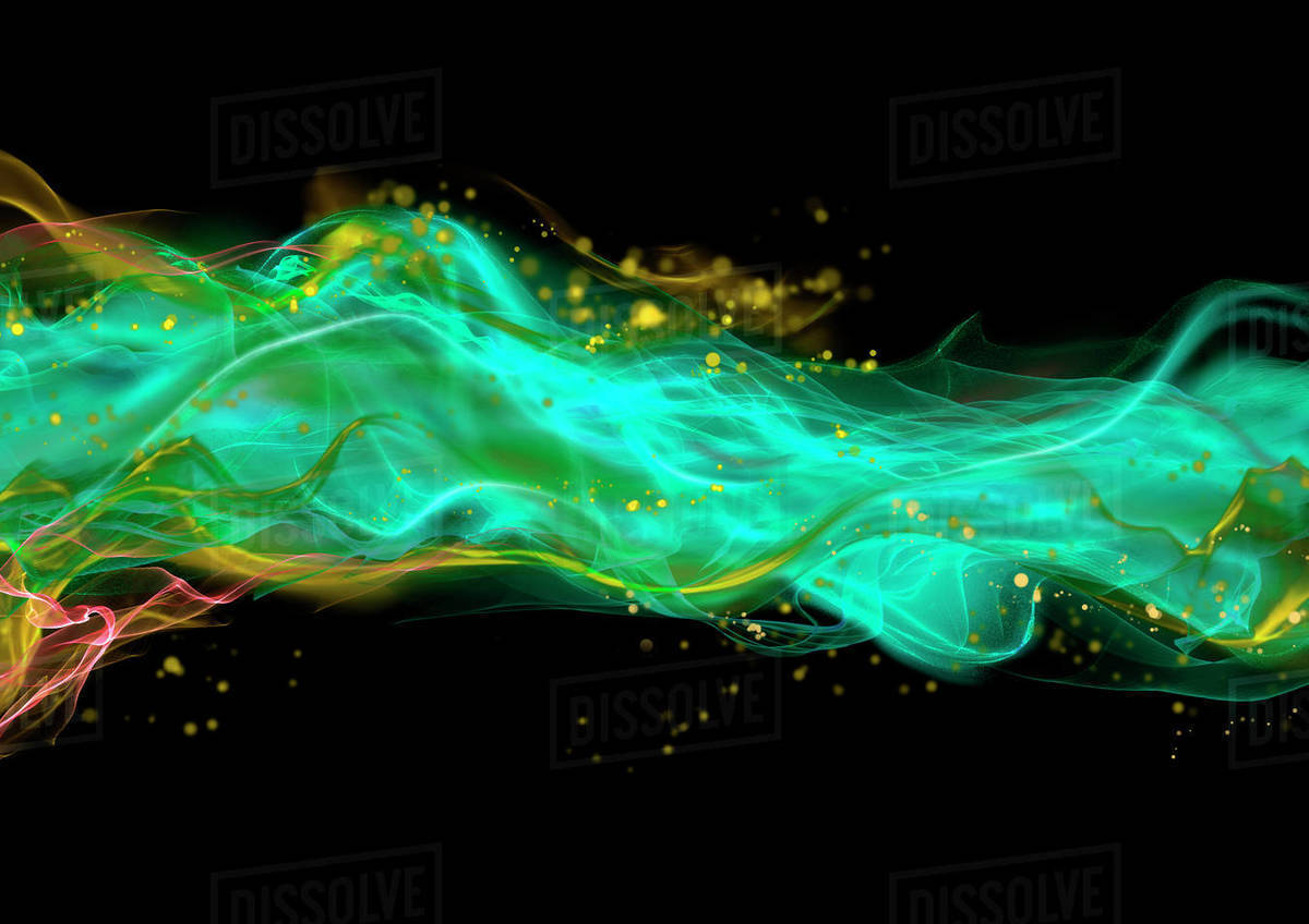 Vibrant green and yellow wave pattern on black background - Stock Photo ...