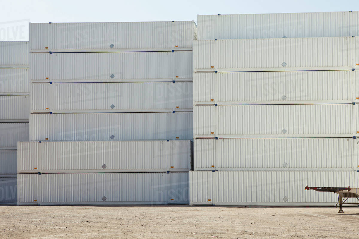 Stack of large containers at commercial dock - Royalty-free Stock Photo ...
