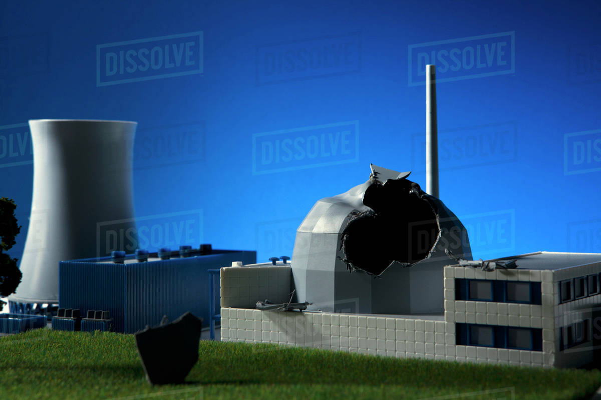 A model built to scale of an explosion at a nuclear power plant - Stock ...