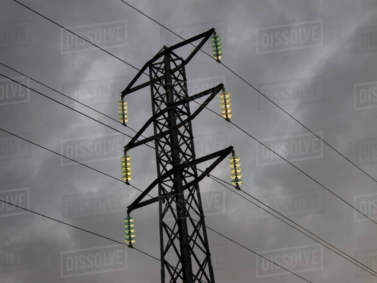 Illuminated lights on an electricity pylon - Royalty-free Stock Photo ...